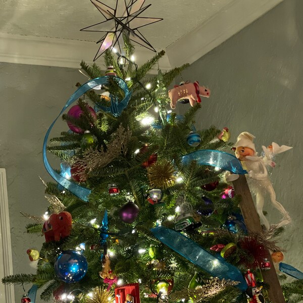 Small Stained Glass Tree Topper, Iridescent Clear Glass, Moravian Star ...