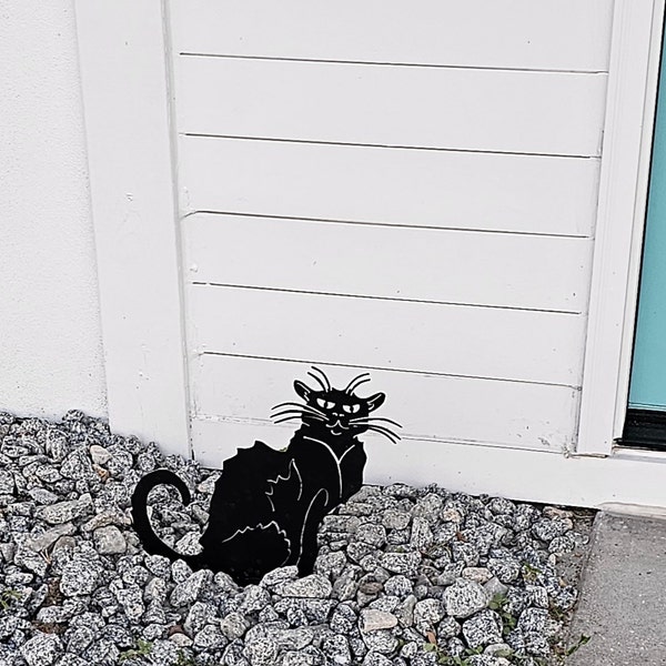 Black Cat Yard Garden Statue, El Gato Metal Yard Art, Steel Chat Noir ...