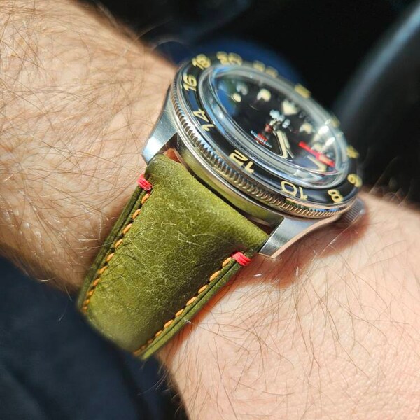 Bespoke Racing Rally Navy Mix Red Epsom Leather Watch Strap, Slim Watch ...