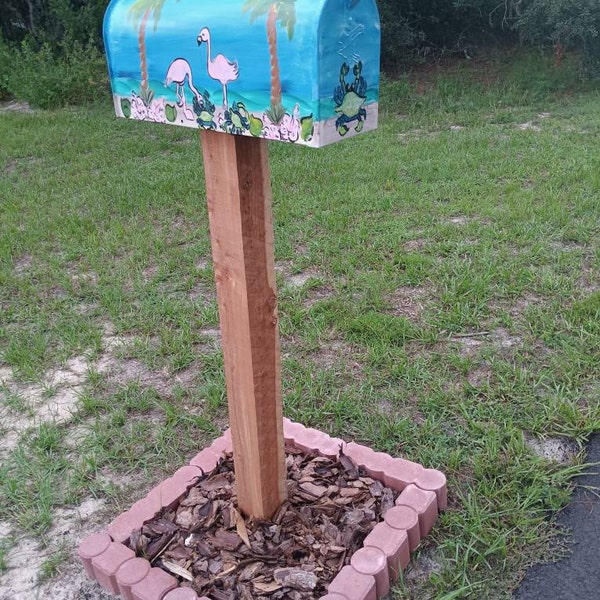 Hand Painted Mailbox: Flamingo & Crab Beach Scene - Etsy