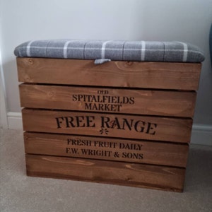 Large Wooden Storage Box With Fabric Upholstered Hinged Lid/seat - Etsy UK
