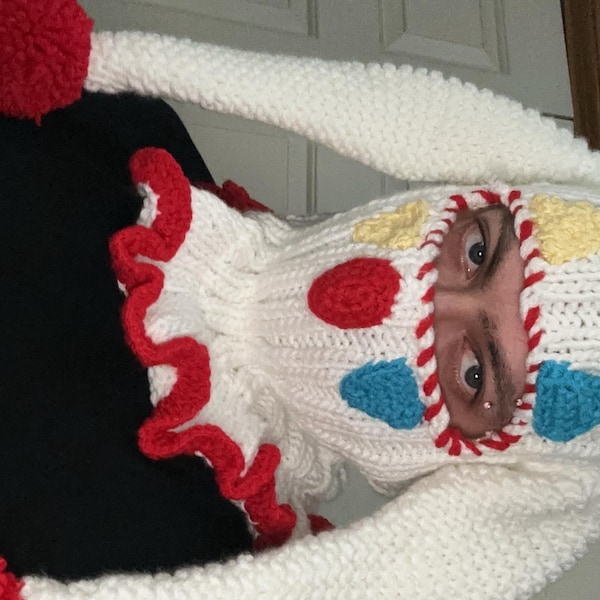 Knit White Clown Balaclava Hat, Clown Core Ski Mask, Jester Harlequin ...
