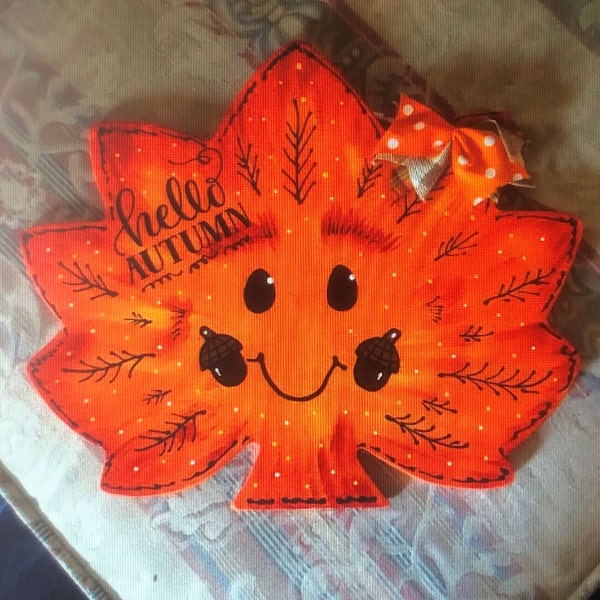 Hello Autumn Leaf Sign Fall Acorn Holiday Decor Country Wood Crafts ...