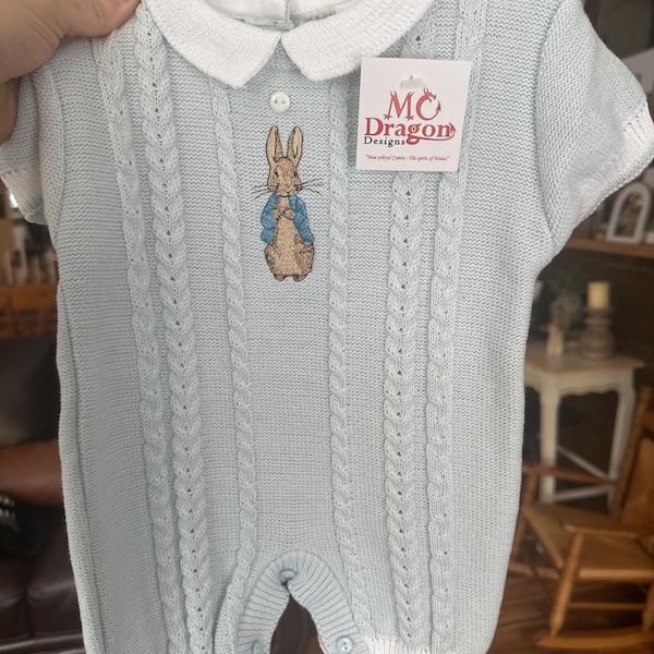 Embroidered Peter Rabbit | Baby Boys Knitted Romper | Long Sleeve | 2 ...