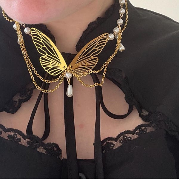 Golden Butterfly Wing Necklace - Etsy