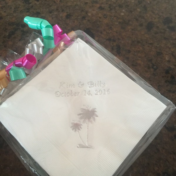 Personalized Palm Tree Beach Monogram Cocktail Beverage Napkins Wedding ...