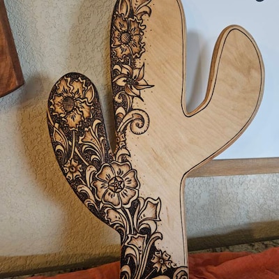 Wooden Leather Effect Cactus, Western Decor, Desert Decor, Cactus Decor ...