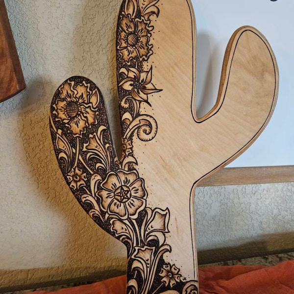 Wooden Leather Effect Cactus, Western Decor, Desert Decor, Cactus Decor ...