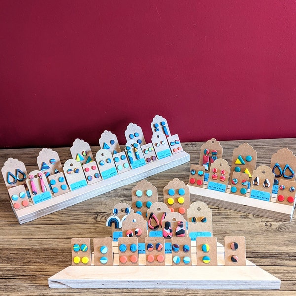 3 Rows Ply Wood Card Display Stand for Earrings, Greeting Cards, Prints ...