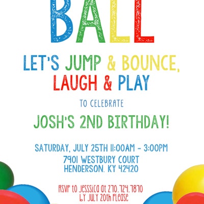 EDITABLE PRINTABLE Ball Birthday Party Invitation, Editable Ball Party ...