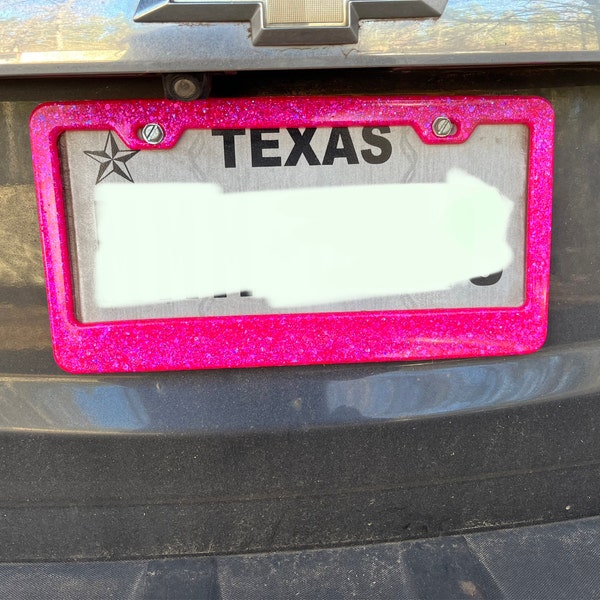 Bright Hot Pink Glittered License Plate Frame| Custom License Plate ...