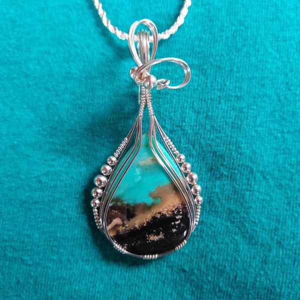 Variscite Stone Pendant Necklace Wire Wrapped in Argentium Sterling ...