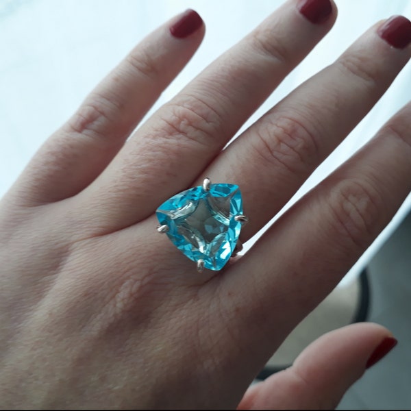 Blue Topaz Statement Ring · Blue Ring · Quartz Ring · Trillion Ring ...
