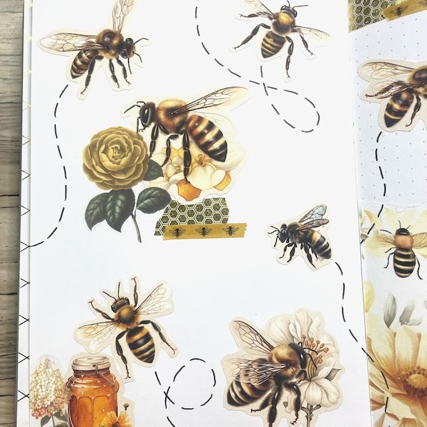 Bee Junk Journal Pages Bees Yellow Junk Journal Kit Floral Scrapbook ...