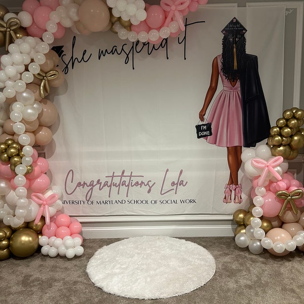 Custom Graduation Girl Backdrop, Black Girl Graduate, Graduation Decor ...