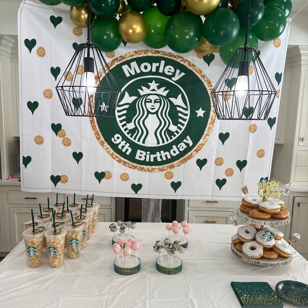 Custom Baby Shower Backdrop Starbucks Backdrop Happy Birthday Party ...
