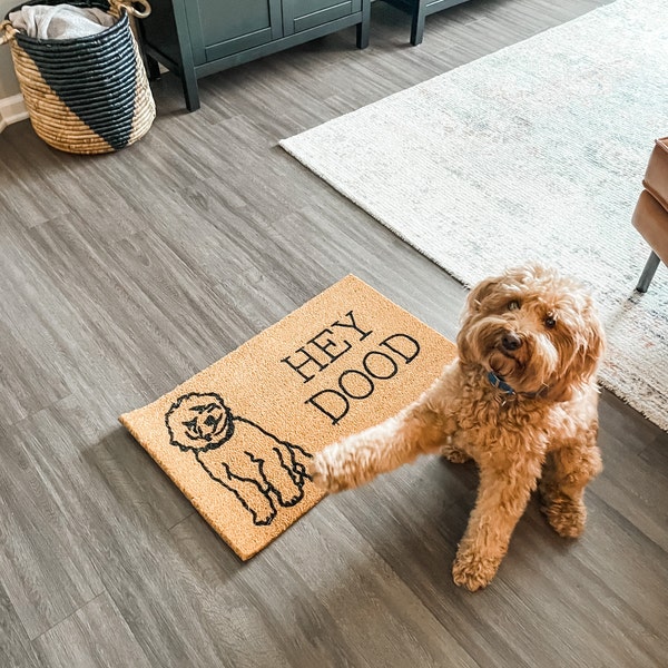 Hey Dood Funny Dog Doormat | Golden Doodle Welcome Mat | Gift for Dog ...