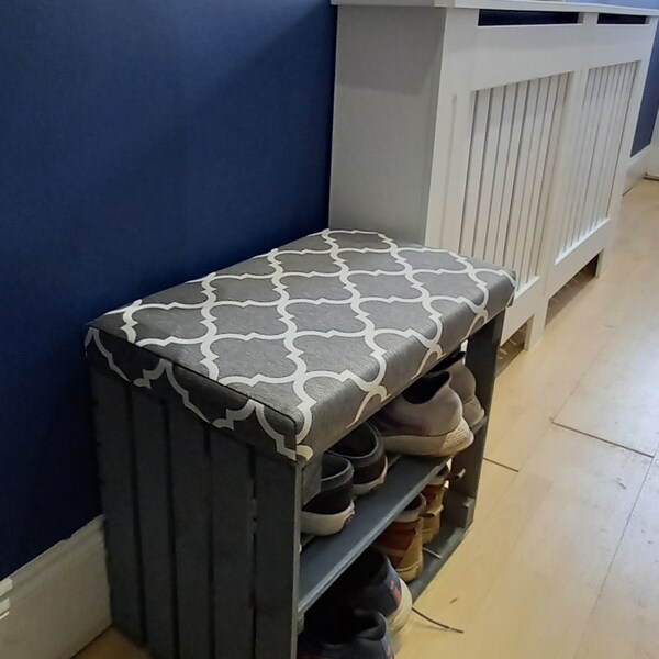 Wooden Crate Shoe Rack With Seat Shoe Box With Upholstered Seat Shoe ...
