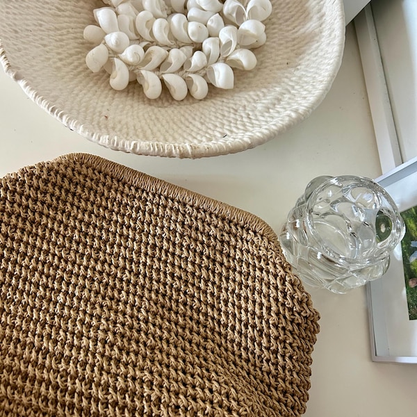 Small Raffia Black Clutch Bag for Women | Straw Knitted Raffia Bag ...