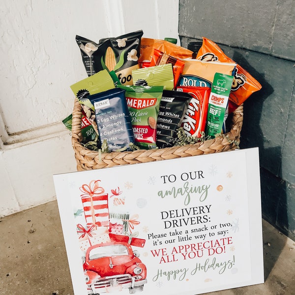 Snacks for Delivery Drivers, PRINTABLE Sign, Red Truck With Tree ...