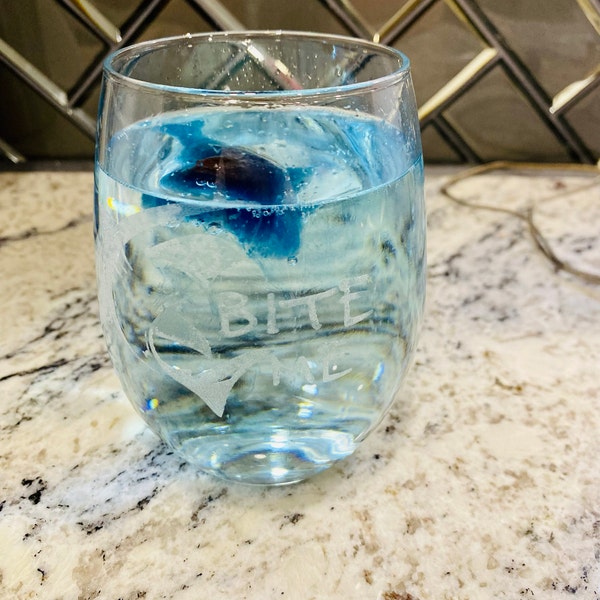 Bite Me Shark Week Stemless Wine Glass - Shark Week Gift, Shark Week ...