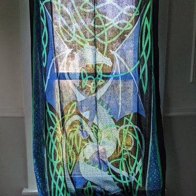 Blue Celtic Dragon Curtain Single Panel, Irish Window Cover ...