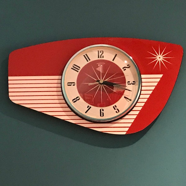Handmade Formica Wall Clock in Tomato Red From Royale - Midcentury ...