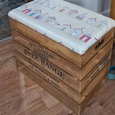 Wooden Storage Box With Fabric Upholstered Hinged Lid/seat - Etsy UK