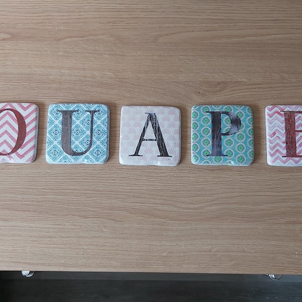 Resin Ceramic Letter Alphabet Pattern Tile Coaster Personalise Coasters ...