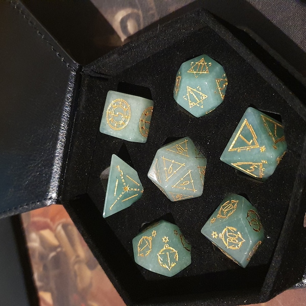 Green Jade DND Dice Set, Aventurine Sharp Edge D&D Dice Set, Dungeons ...