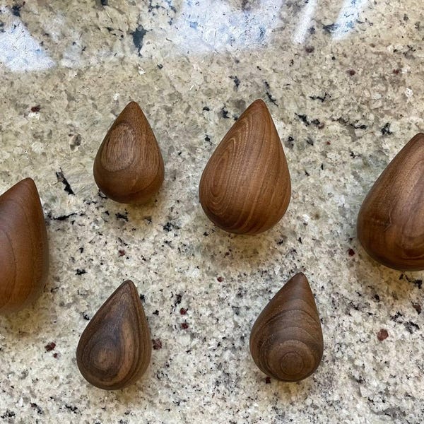 Wooden Drops Set of 7, Water Drop Hooks, Oak Wood Hangers,tear Drops ...