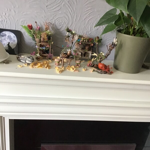 Fairy House Kitchen - Stove, Table With Stools and a Set of Shelves ...