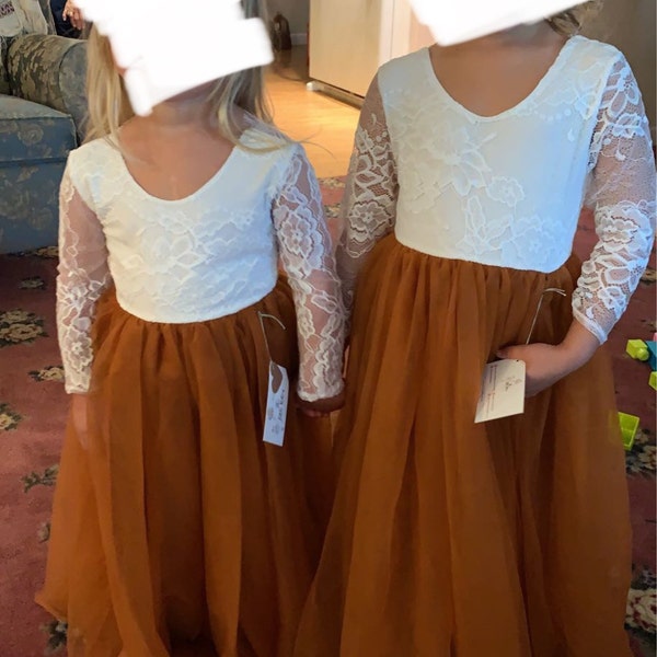 Lace and Tulle Burnt Orange & Rust Flower Girl Dress - Princess Dress ...
