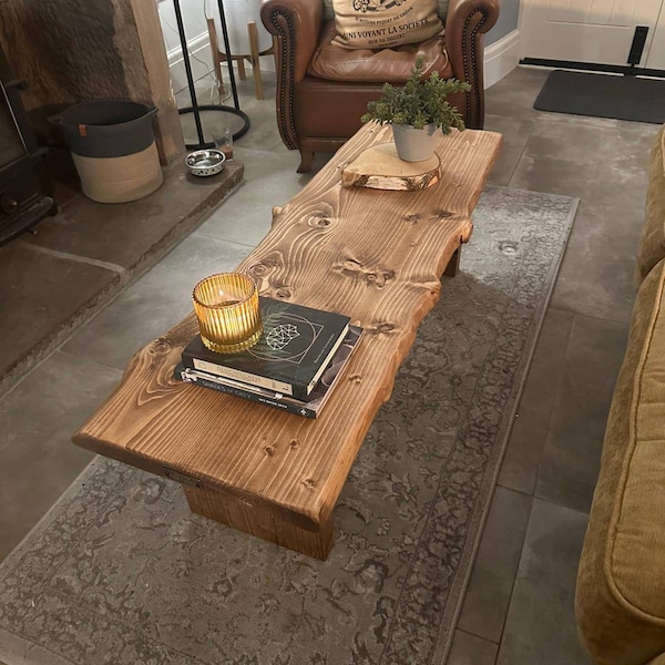 LINA Waney Edge Chunky Coffee Table Solid Rustic Wood - Etsy UK