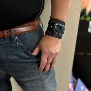 Wide Leather Stitched Cuff Band Compatible With Samsung and Other Smart ...