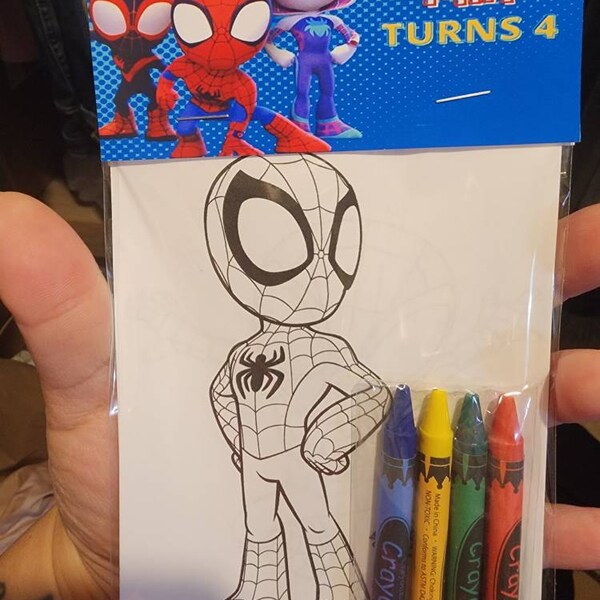 Spidey Mini Coloring Pages and Crayons, Spidey Birthday Party Favors ...