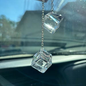 Black Fuzzy Dice With Pink Hearts and Chain or Cord / Car Accessories ...