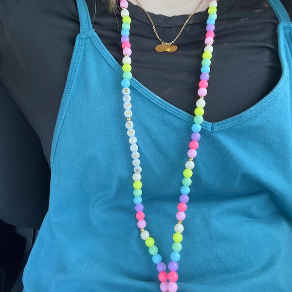 Teacher Lanyard, Personalized Lanyard, Acrylic Beaded Lanyard, Glass ...