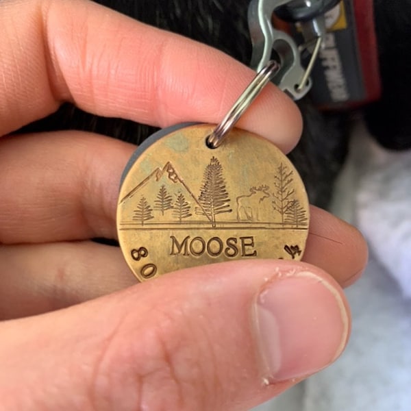 Dog ID Tag-moose Custom Pet Tag- Tag for Medium Large Dog-personalized ...