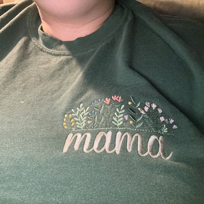 Floral Mama Embroidered Adult T-shirt // Mama Shirt // Grandma Shirt ...