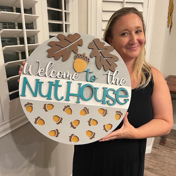 Welcome to Nut House, Digital Download, Round Door Hanger Svg, Fall ...