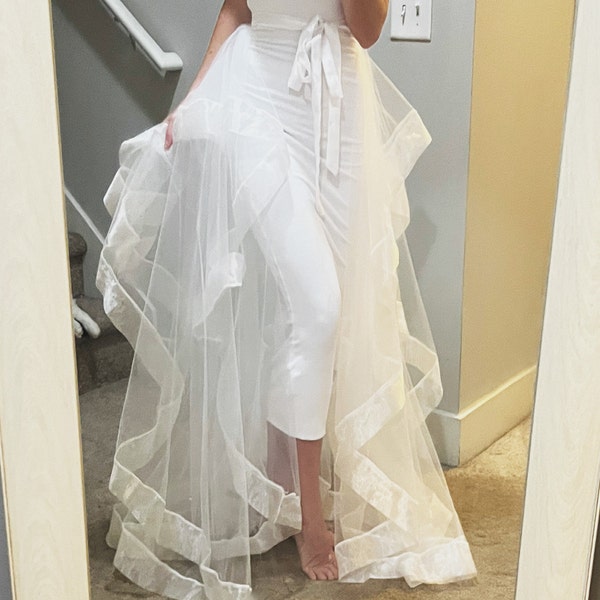 Modern Tulle Open Front Bridal Overskirt, Detach Train for Wedding ...