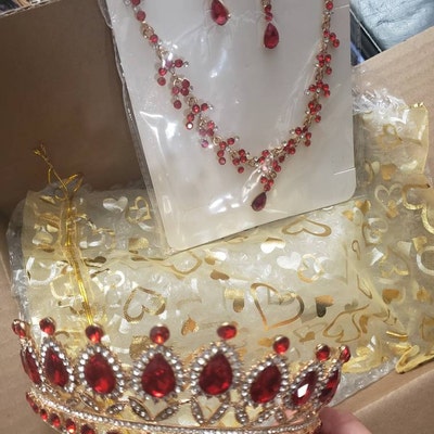 Red Bridal Jewelry, Bridal V Shape Necklace Earrings, Prom Jewelry Set ...