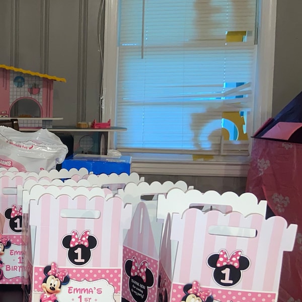 Minnie Mouse Pinky Dot Birthday Party, Personalized Gable Favor Boxes ...