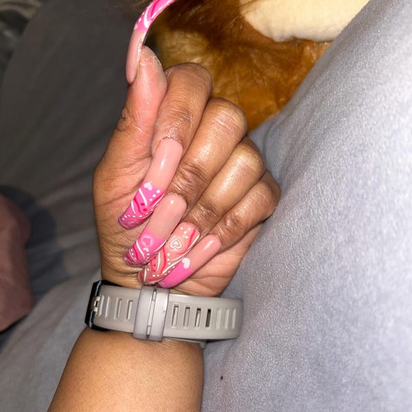 90s Aesthetic Curved Press on Nails – Polygel Handmade Nail Set | SWV Coko | Long, Reusable ...