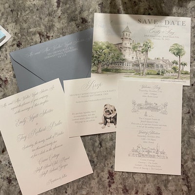 Custom Envelope Liner Wedding Invitation With Watercolor Venue Illustration, Envelope Liner ...