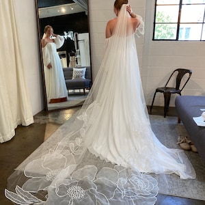 LILLY /chapel Organza Floral Veil/ Custom Veil/ Chapel Wedding Veil ...