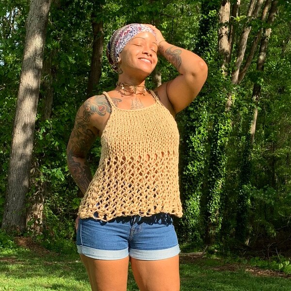 Knit Pattern for the Rustik Lace Tank Top - Easy Knitting Pattern, Tank ...