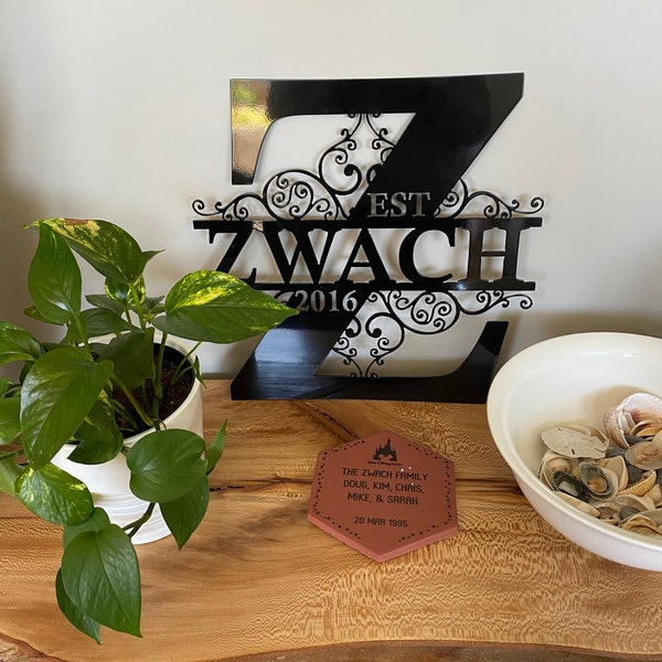 Scroll Monogram Initial Outdoor Metal Wall Art With Custom Est. Date ...