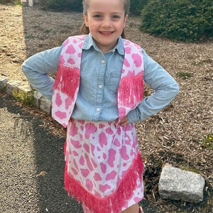 Girls Western Cowgirl Cropped Cowhide Print Vest With Sequin Fringe and ...